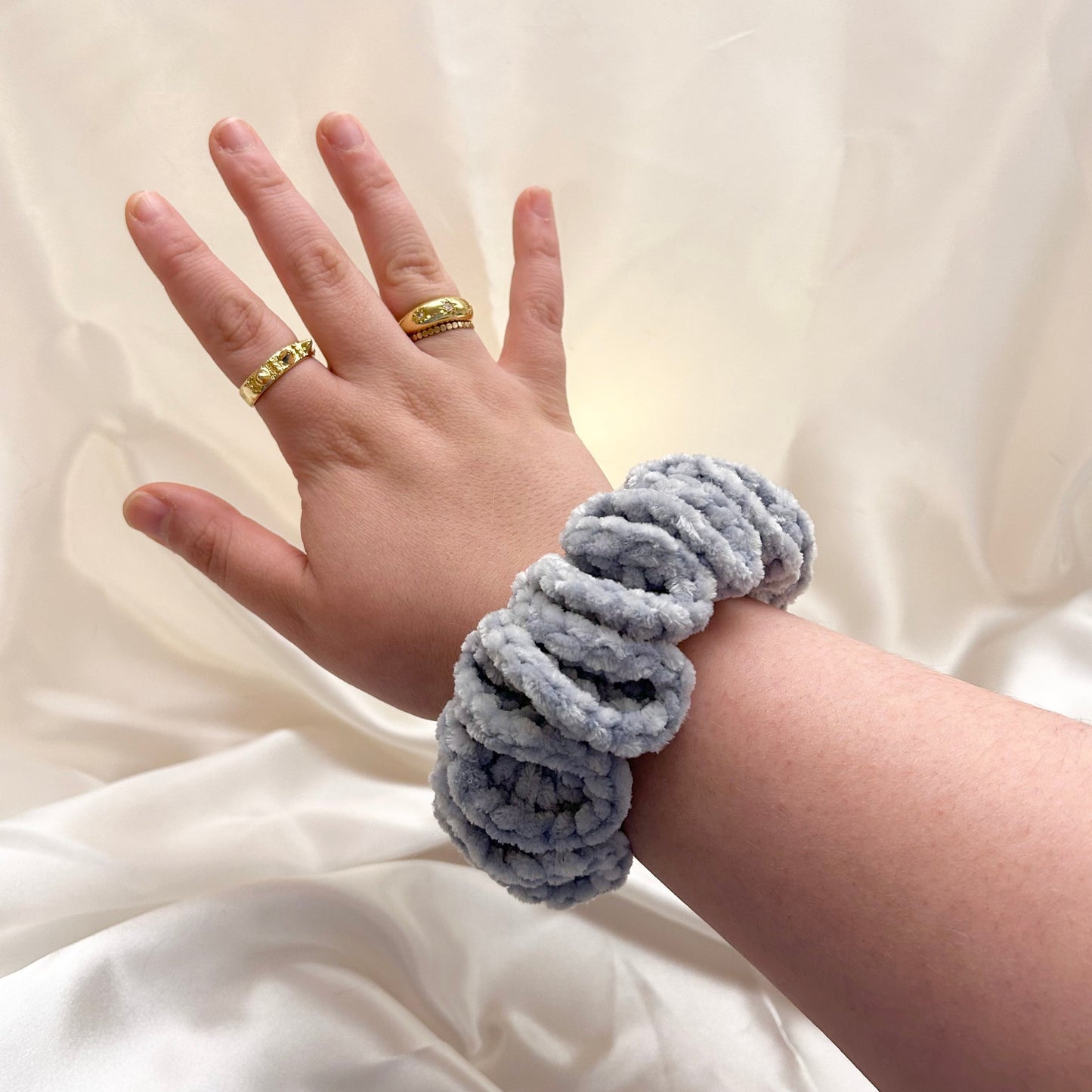 Soft Grey - XL Crochet Velvet Scrunchie – Happyish Brand